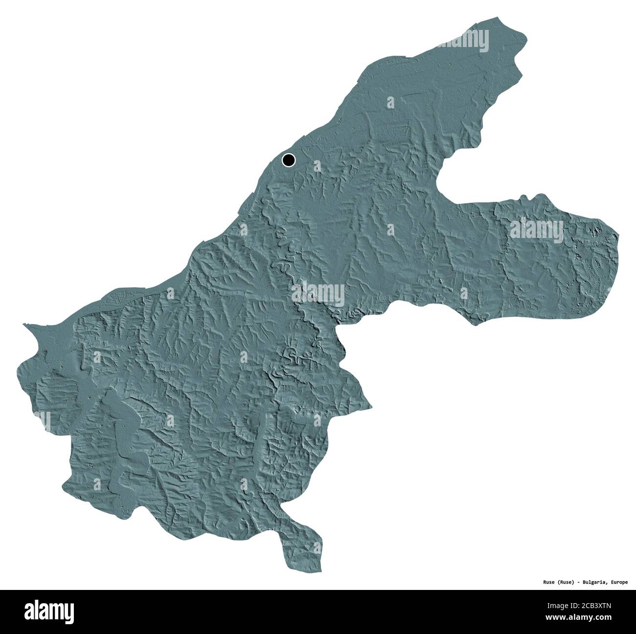Shape of Ruse, province of Bulgaria, with its capital isolated on white ...
