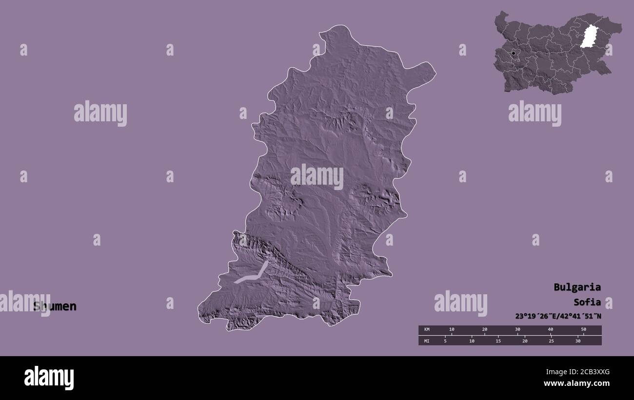 Shape of Shumen, province of Bulgaria, with its capital isolated on ...