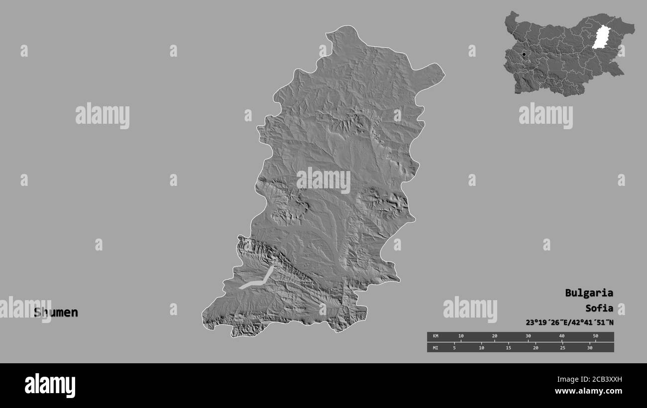 Shape of Shumen, province of Bulgaria, with its capital isolated on ...