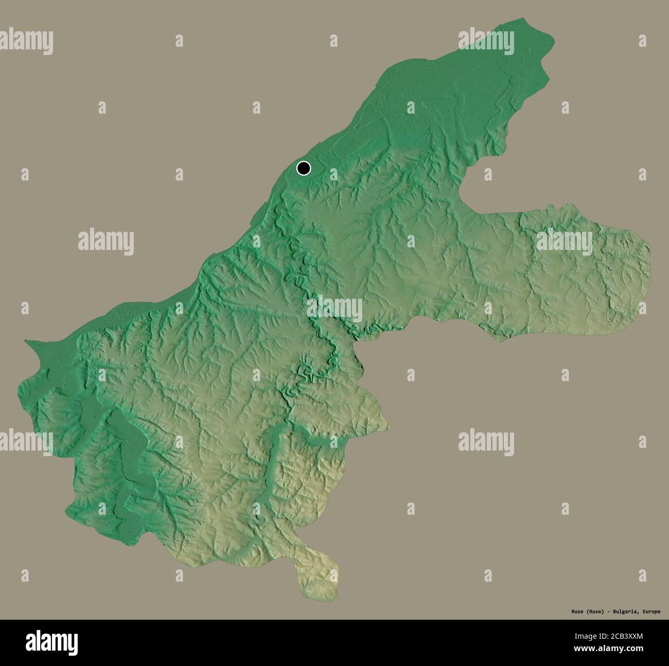 Shape of Ruse, province of Bulgaria, with its capital isolated on a ...