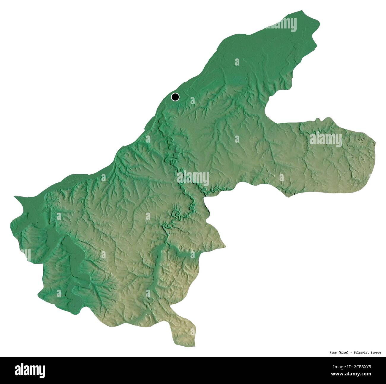 Shape of Ruse, province of Bulgaria, with its capital isolated on white ...