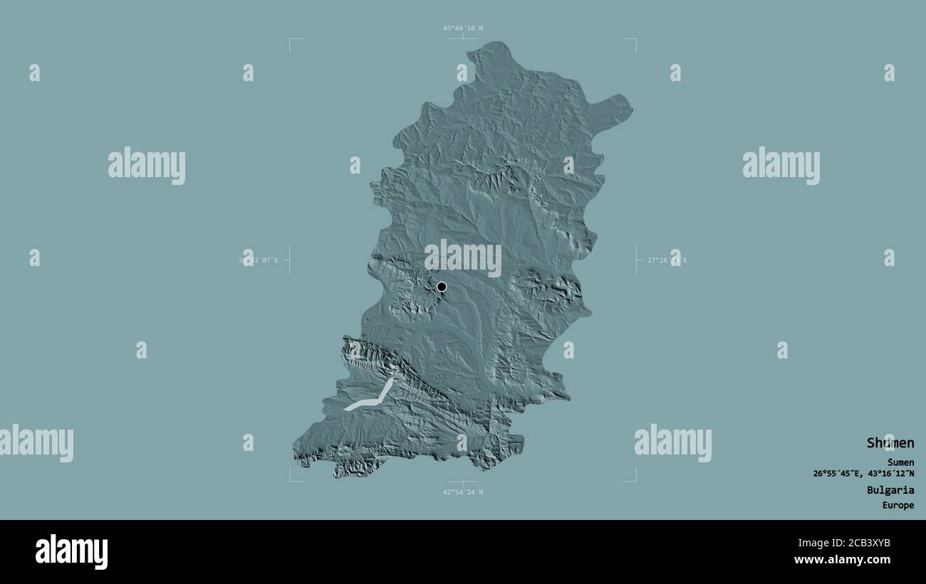 Area of Shumen, province of Bulgaria, isolated on a solid background in ...