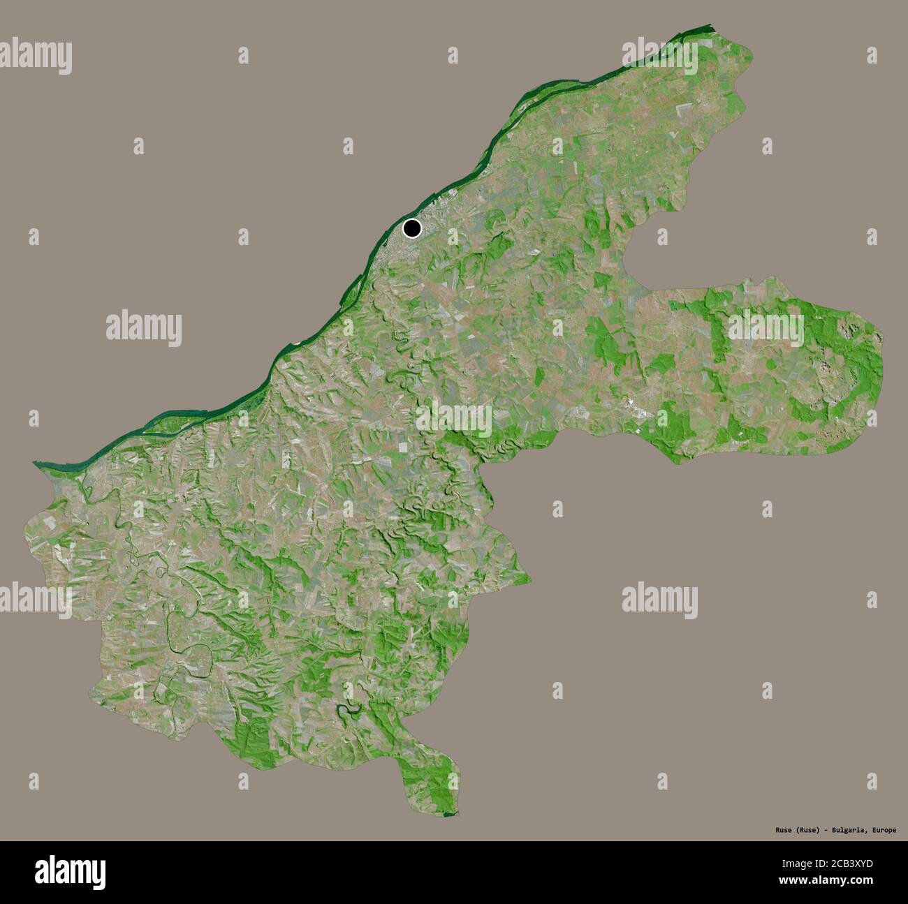 Shape of Ruse, province of Bulgaria, with its capital isolated on a ...