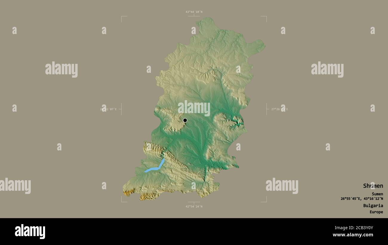 Area of Shumen, province of Bulgaria, isolated on a solid background in ...