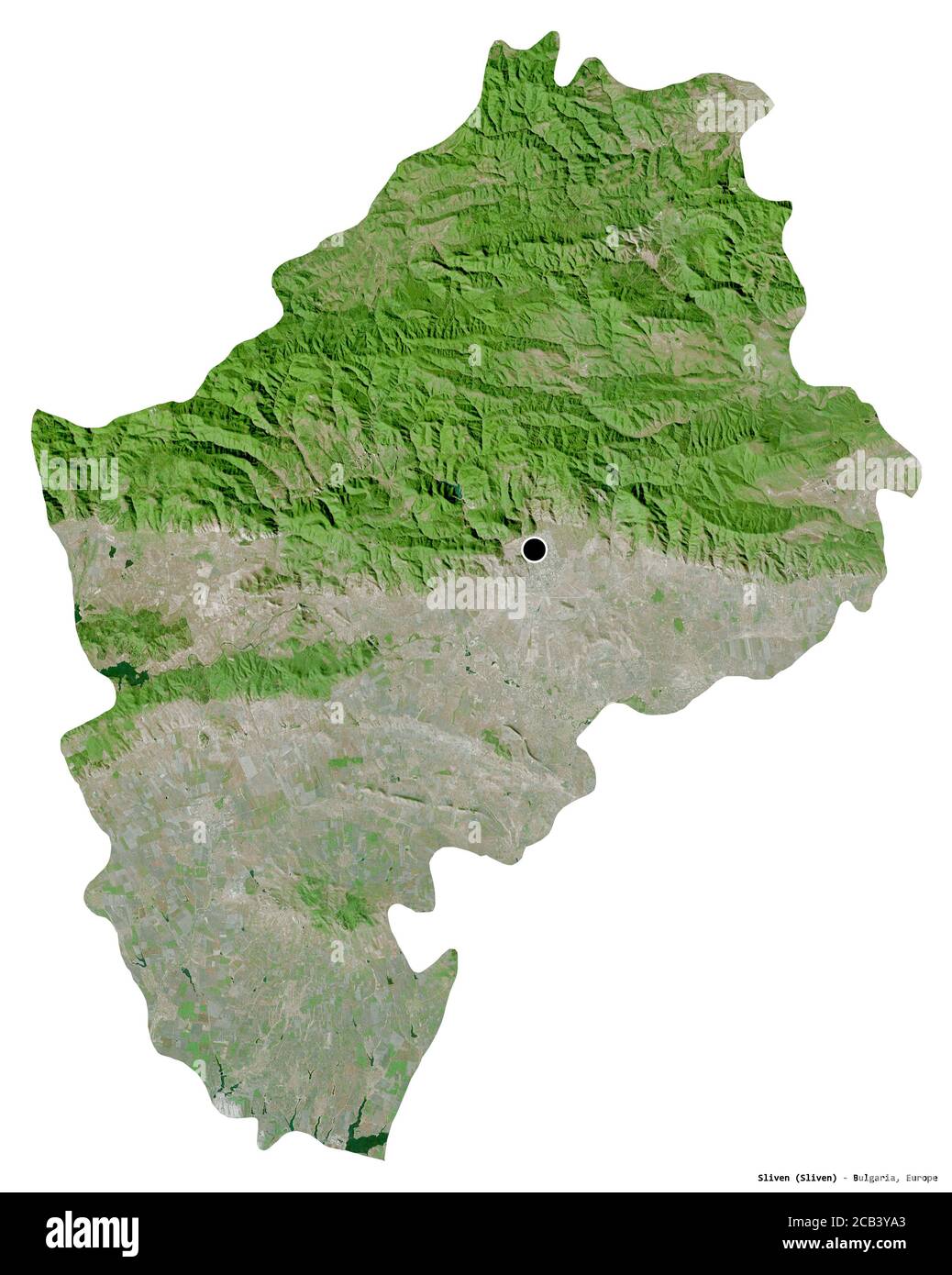 Shape of Sliven, province of Bulgaria, with its capital isolated on ...
