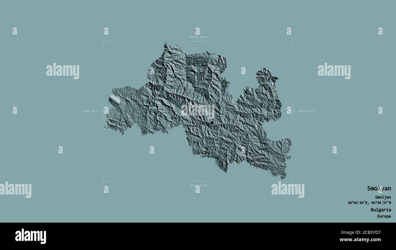 Area of Smolyan, province of Bulgaria, isolated on a solid background ...