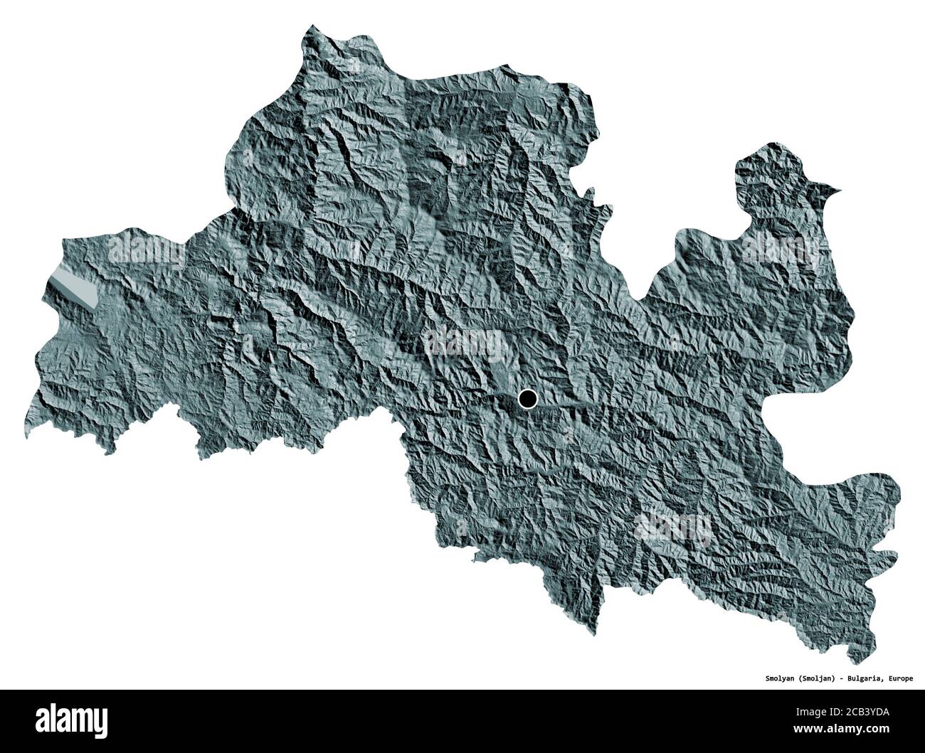 Shape of Smolyan, province of Bulgaria, with its capital isolated on ...