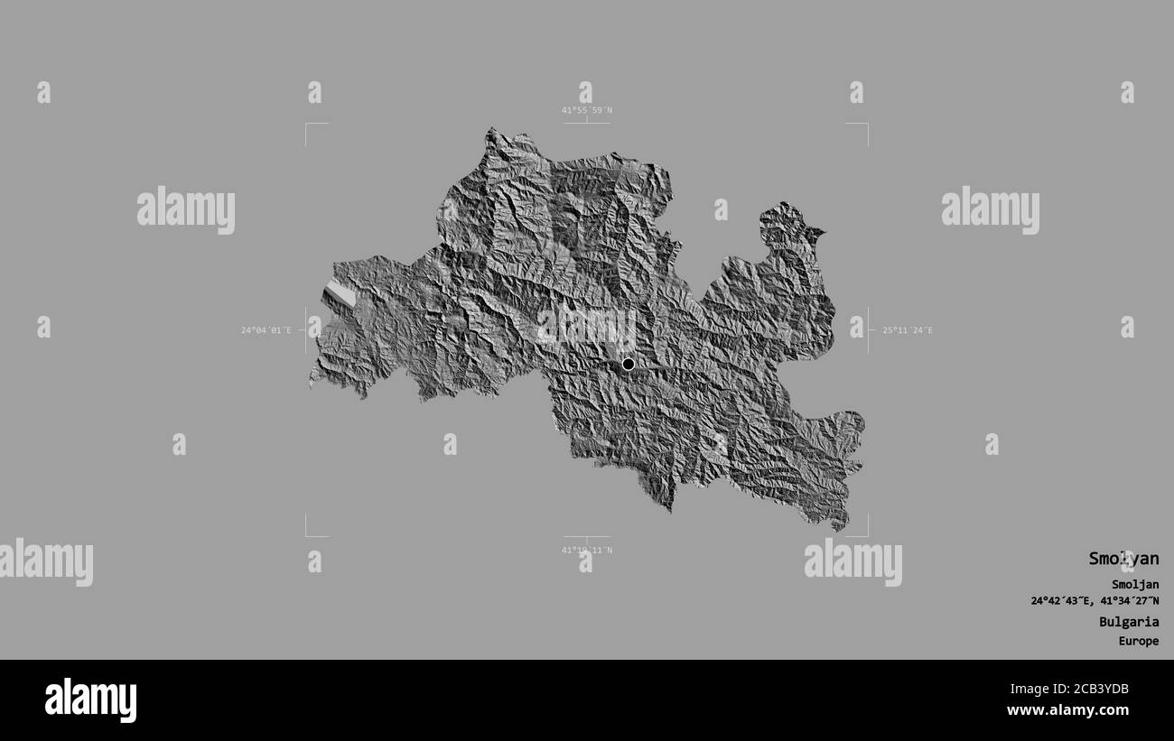 Area of Smolyan, province of Bulgaria, isolated on a solid background ...