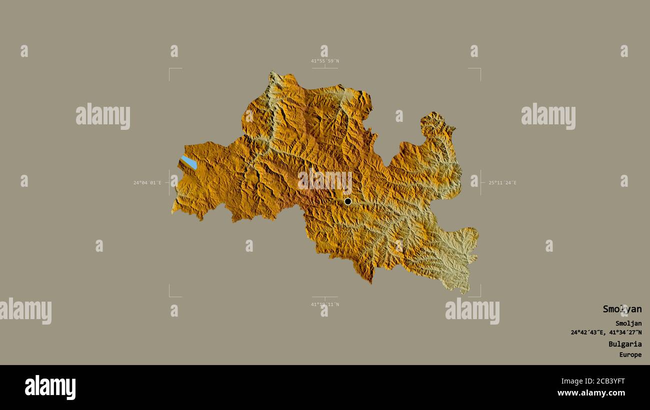 Area of Smolyan, province of Bulgaria, isolated on a solid background ...