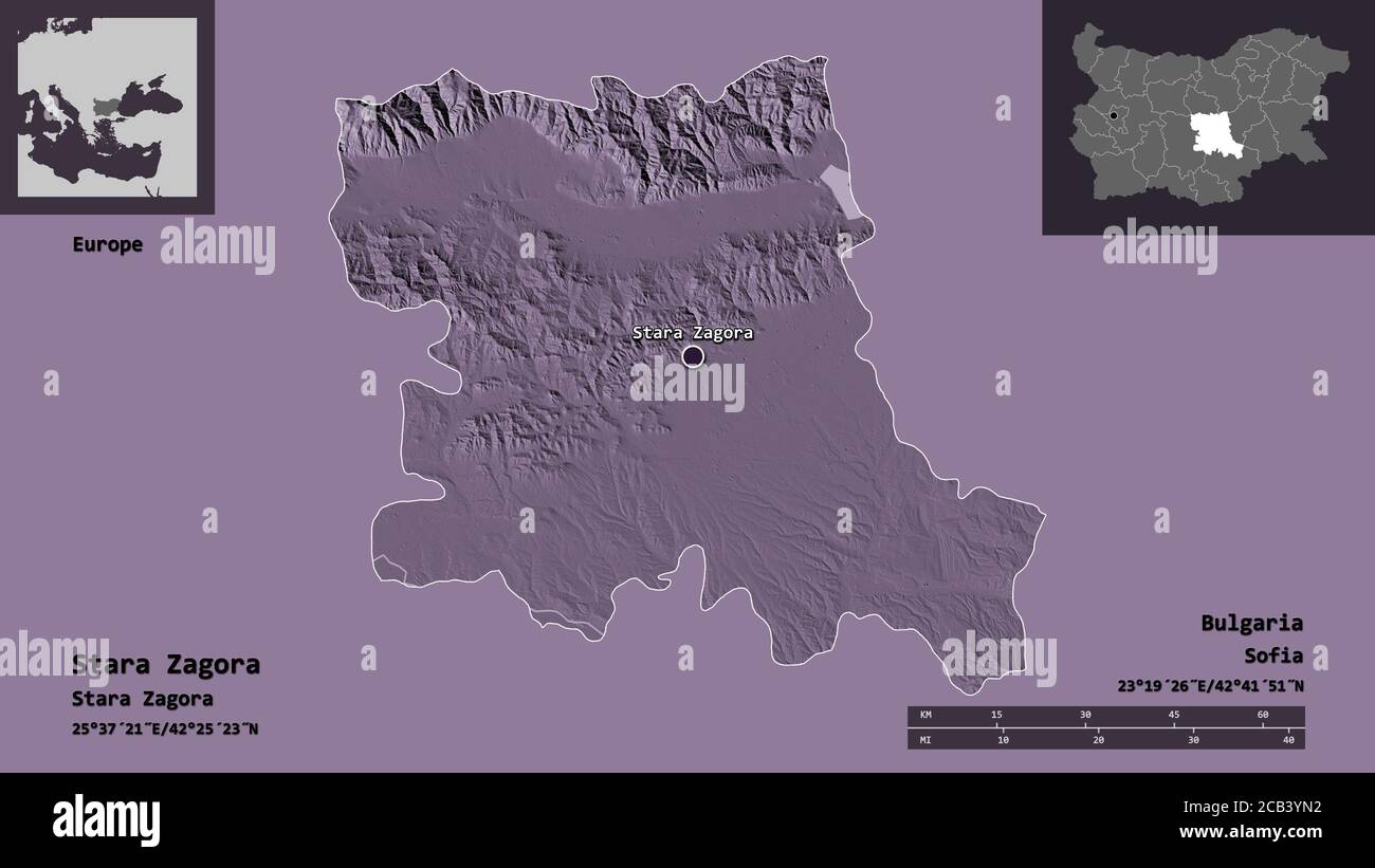 Shape of Stara Zagora, province of Bulgaria, and its capital. Distance ...