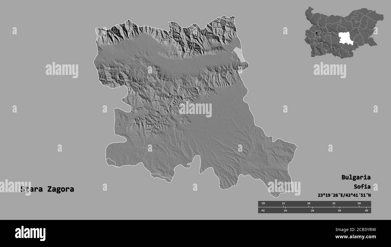 Shape of Stara Zagora, province of Bulgaria, with its capital isolated ...