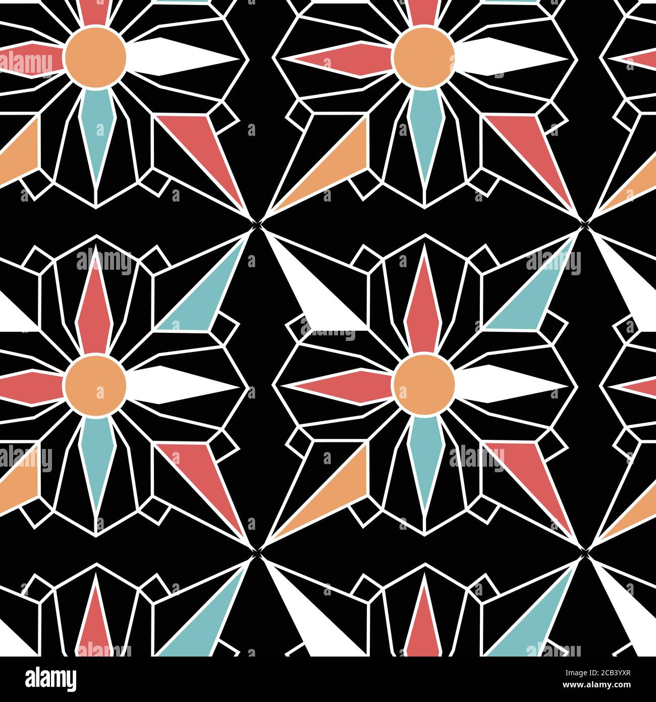 Abstract geometric pattern with shapes looking like flowers, stars or ...