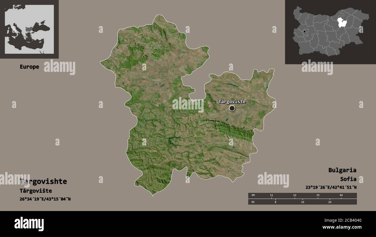 Shape of Targovishte, province of Bulgaria, and its capital. Distance ...