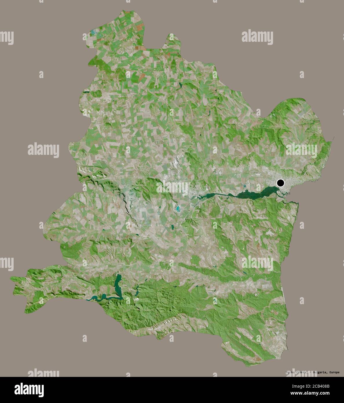 Shape of Varna, province of Bulgaria, with its capital isolated on a ...