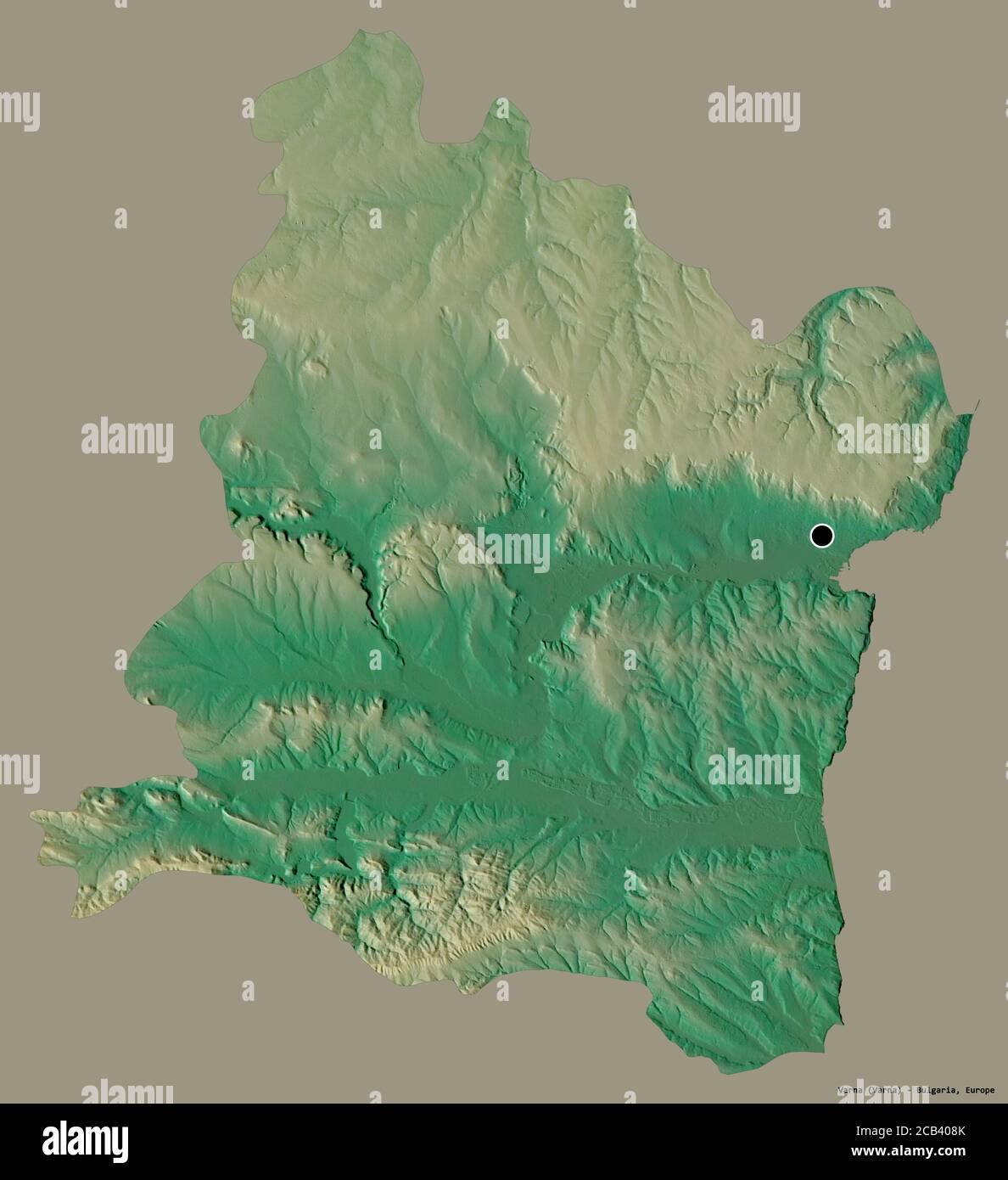 Shape of Varna, province of Bulgaria, with its capital isolated on a ...
