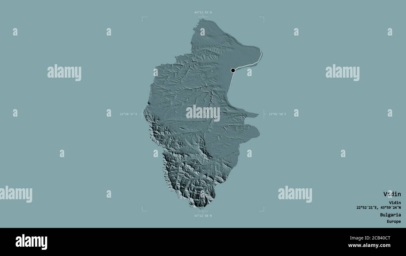 Area of Vidin, province of Bulgaria, isolated on a solid background in ...