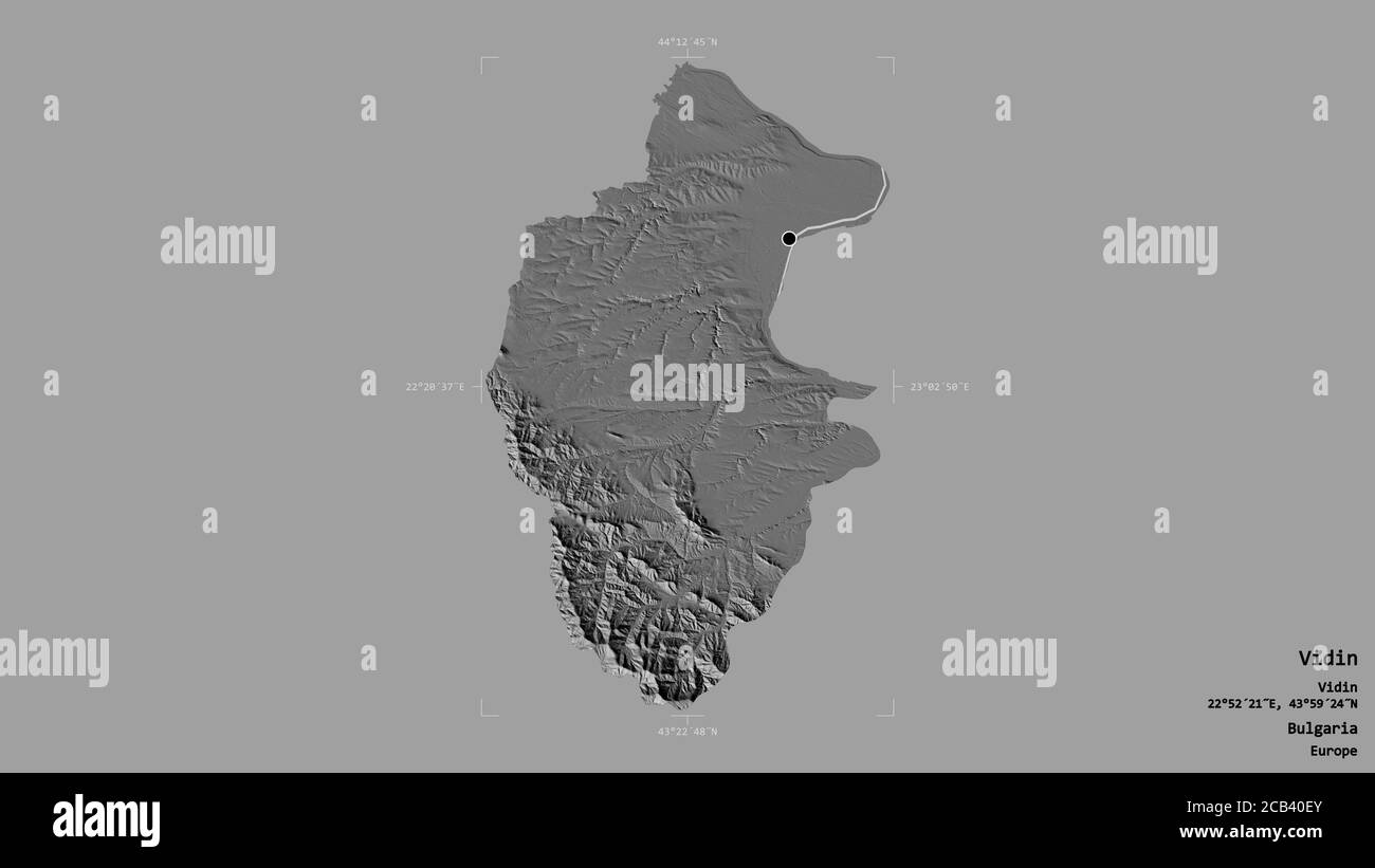 Area of Vidin, province of Bulgaria, isolated on a solid background in ...