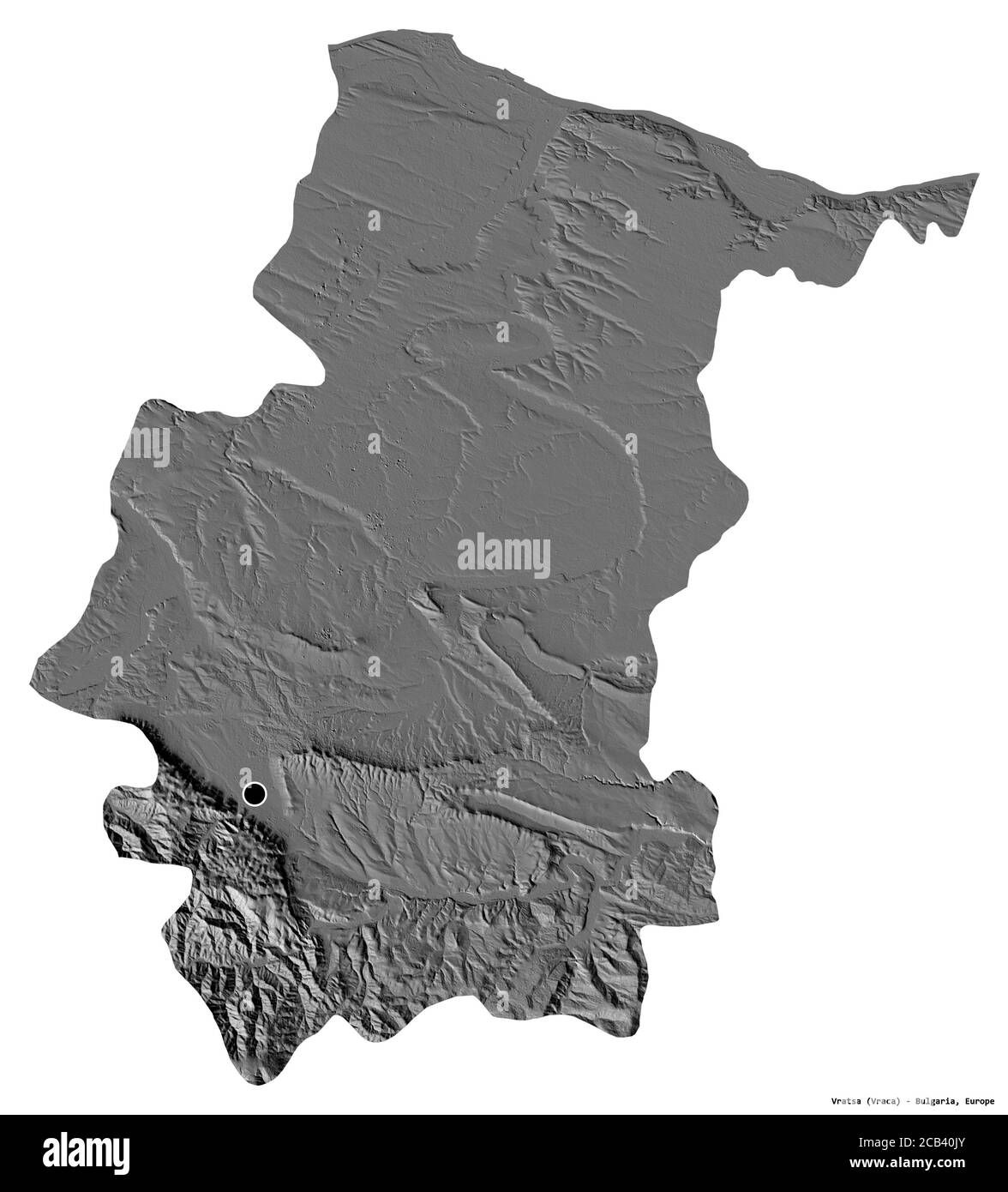 Shape of Vratsa, province of Bulgaria, with its capital isolated on ...