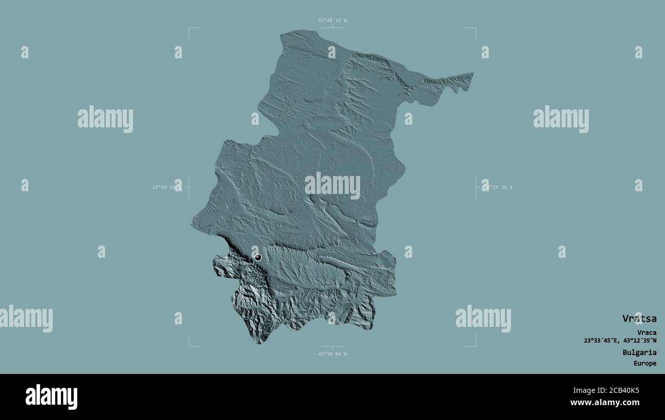 Area of Vratsa, province of Bulgaria, isolated on a solid background in ...