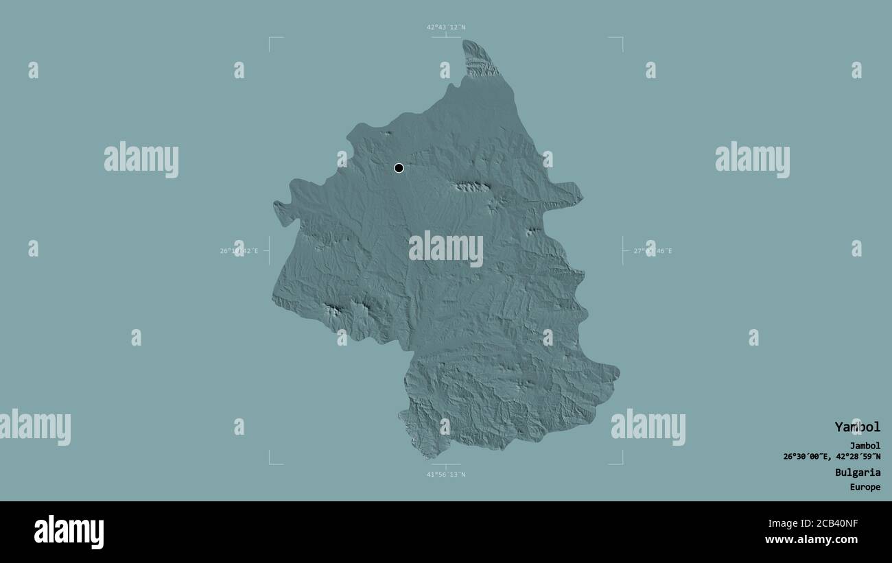 Area of Yambol, province of Bulgaria, isolated on a solid background in ...