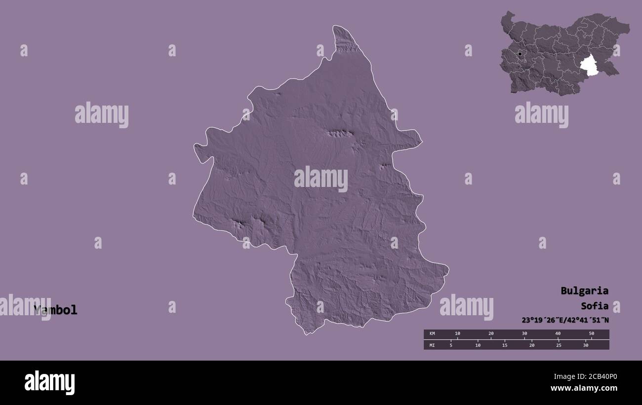 Shape of Yambol, province of Bulgaria, with its capital isolated on ...