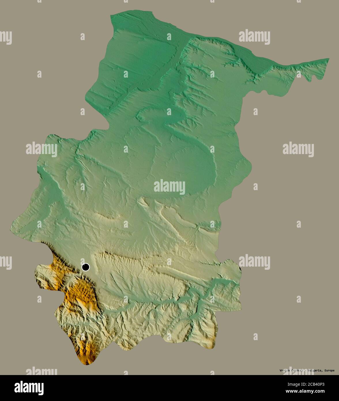 Shape of Vratsa, province of Bulgaria, with its capital isolated on a ...