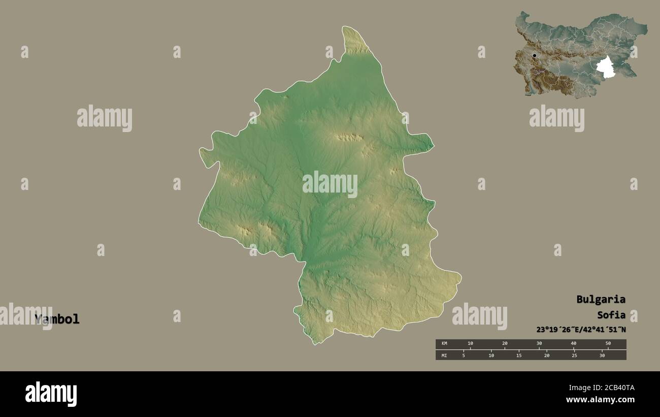 Shape of Yambol, province of Bulgaria, with its capital isolated on ...