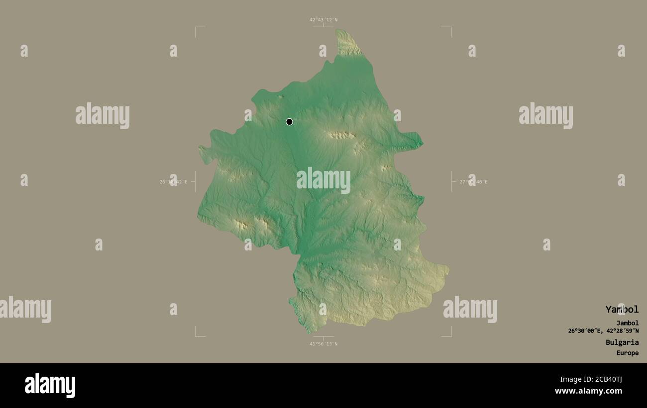 Area of Yambol, province of Bulgaria, isolated on a solid background in ...