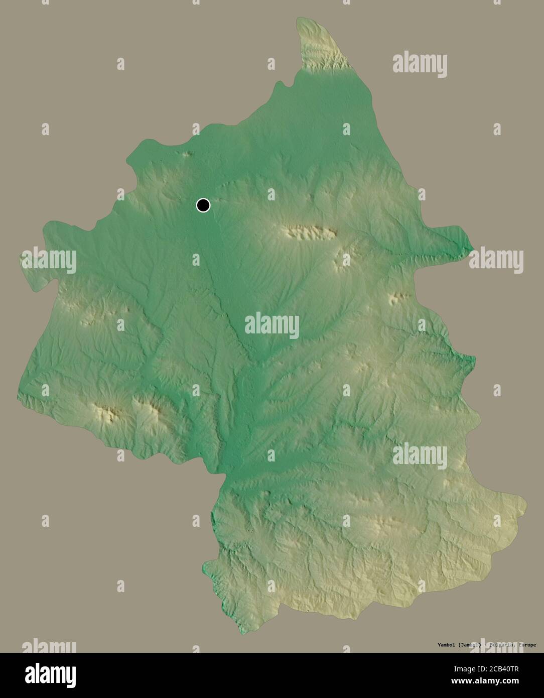 Shape of Yambol, province of Bulgaria, with its capital isolated on a ...