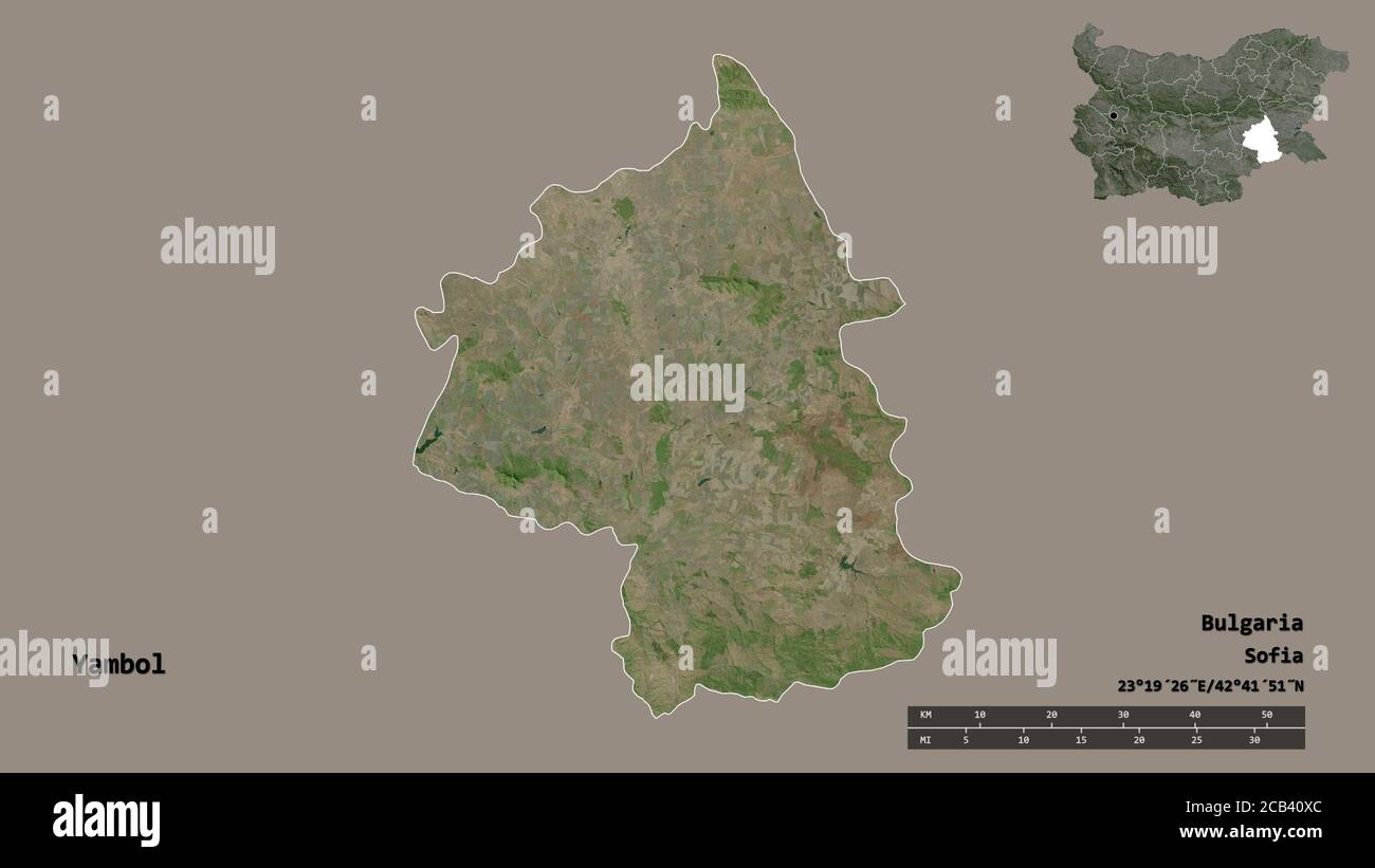 Shape of Yambol, province of Bulgaria, with its capital isolated on ...