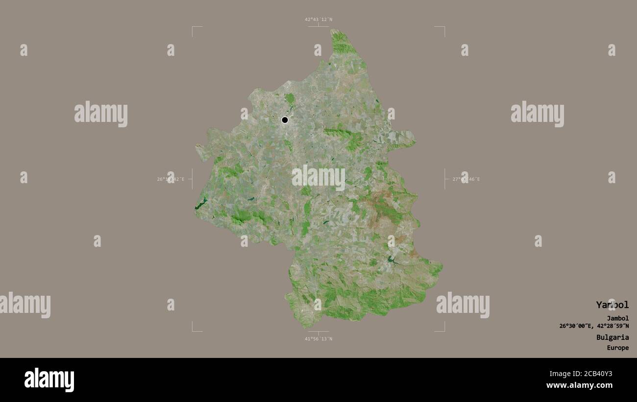 Area of Yambol, province of Bulgaria, isolated on a solid background in ...