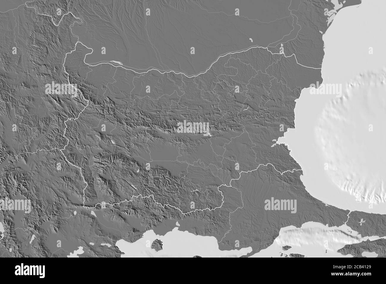 Extended area of Bulgaria with country outline, international and ...