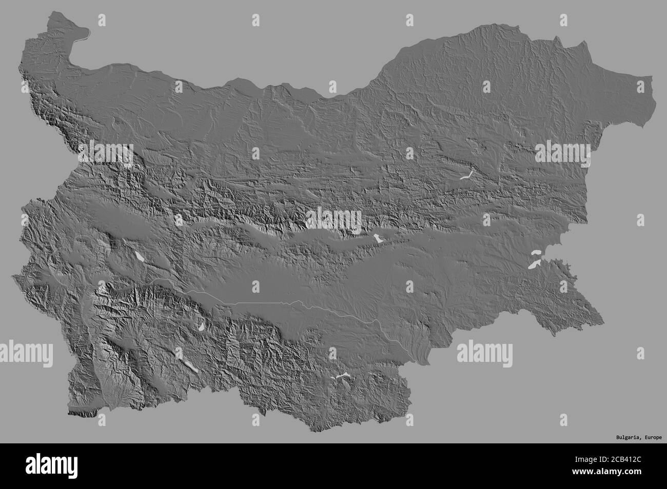 Shape of Bulgaria with its capital isolated on a solid color background ...
