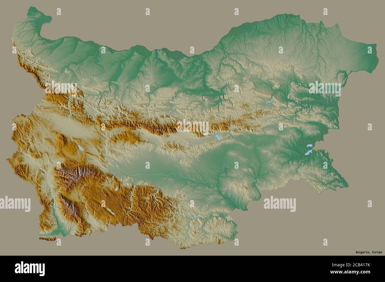 Shape of Bulgaria with its capital isolated on a solid color background ...