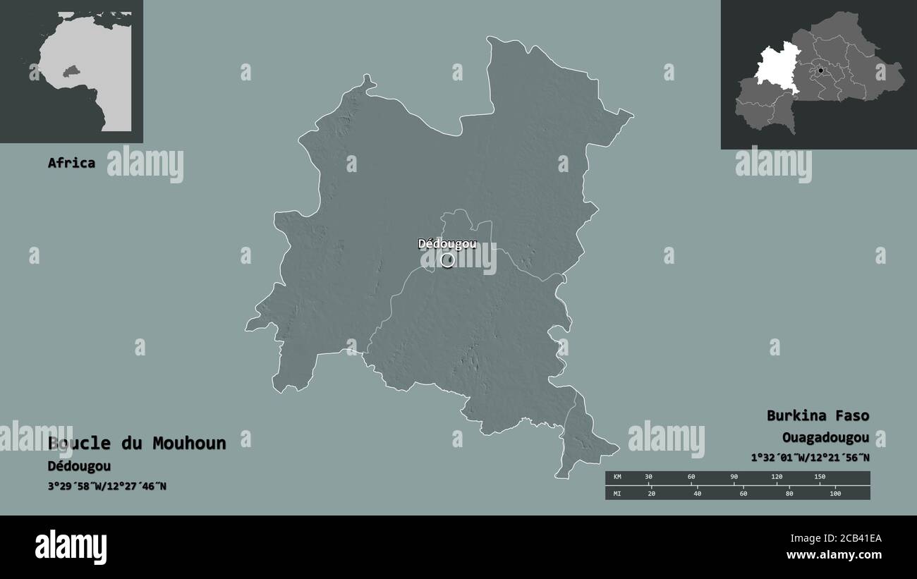 Shape of Boucle du Mouhoun, region of Burkina Faso, and its capital ...