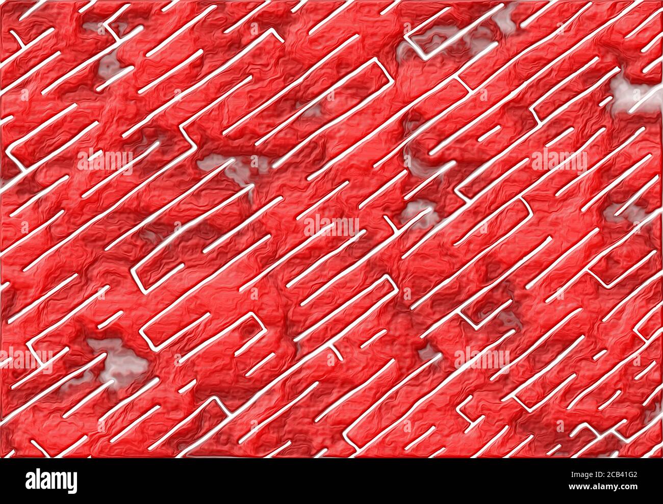 Reverse diagonal lines pattern hand drawn on bright red acrylic base ...