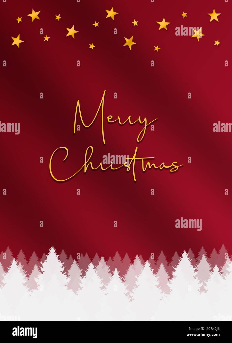 Merry Christmas in gold script on a ruby red card design, with ...