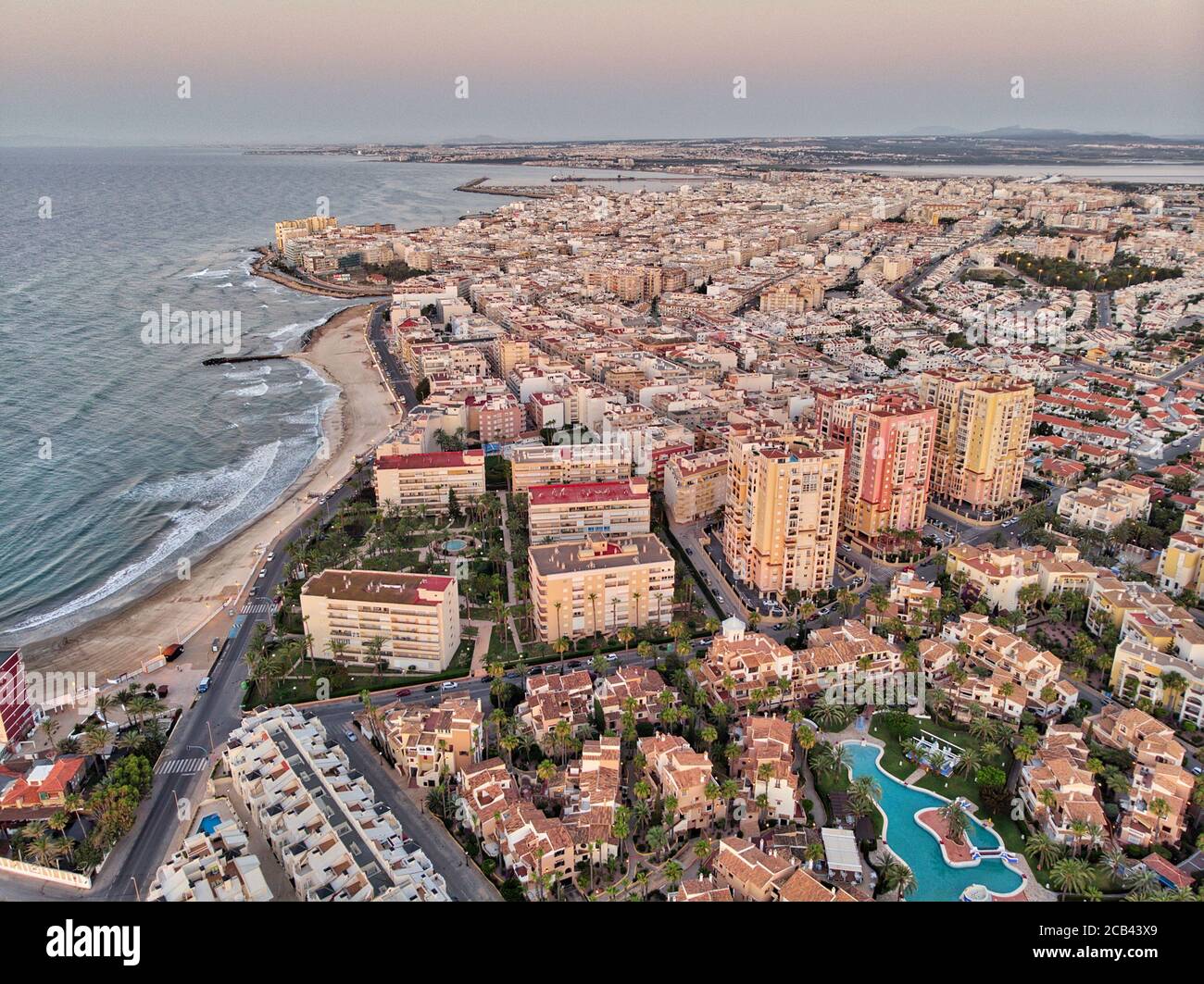 Aerial panoramic photo of Torrevieja cityscape, rocky coastline ...