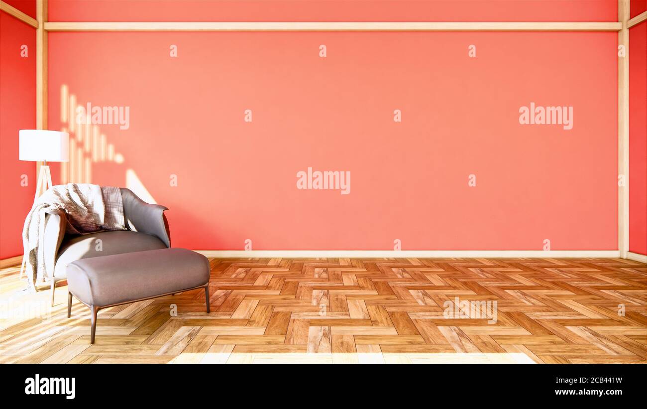 interior design has a armchair on empty red room japanese design,3D ...