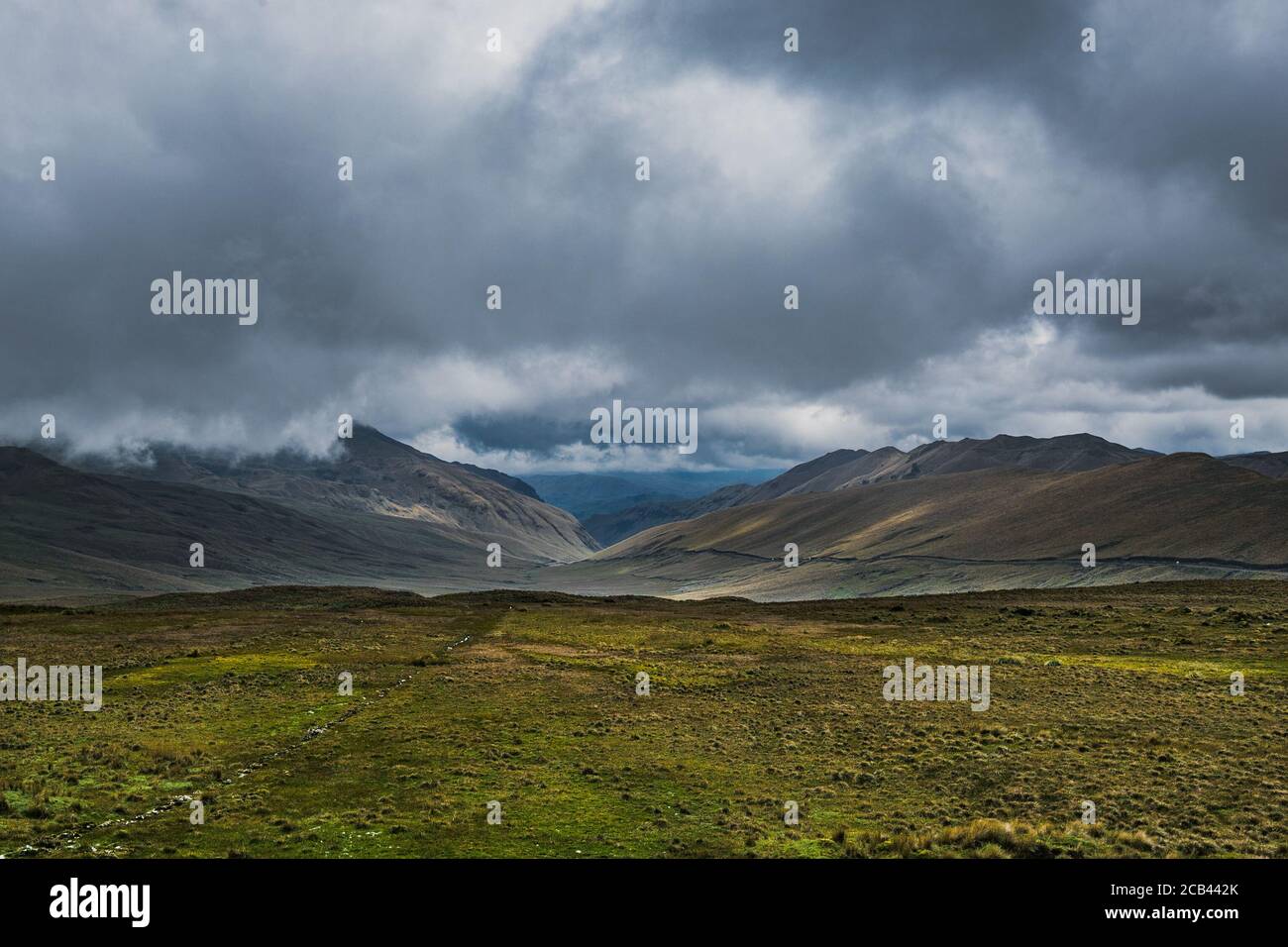 Green field under thunderhead cloudy sky Stock Photo - Alamy