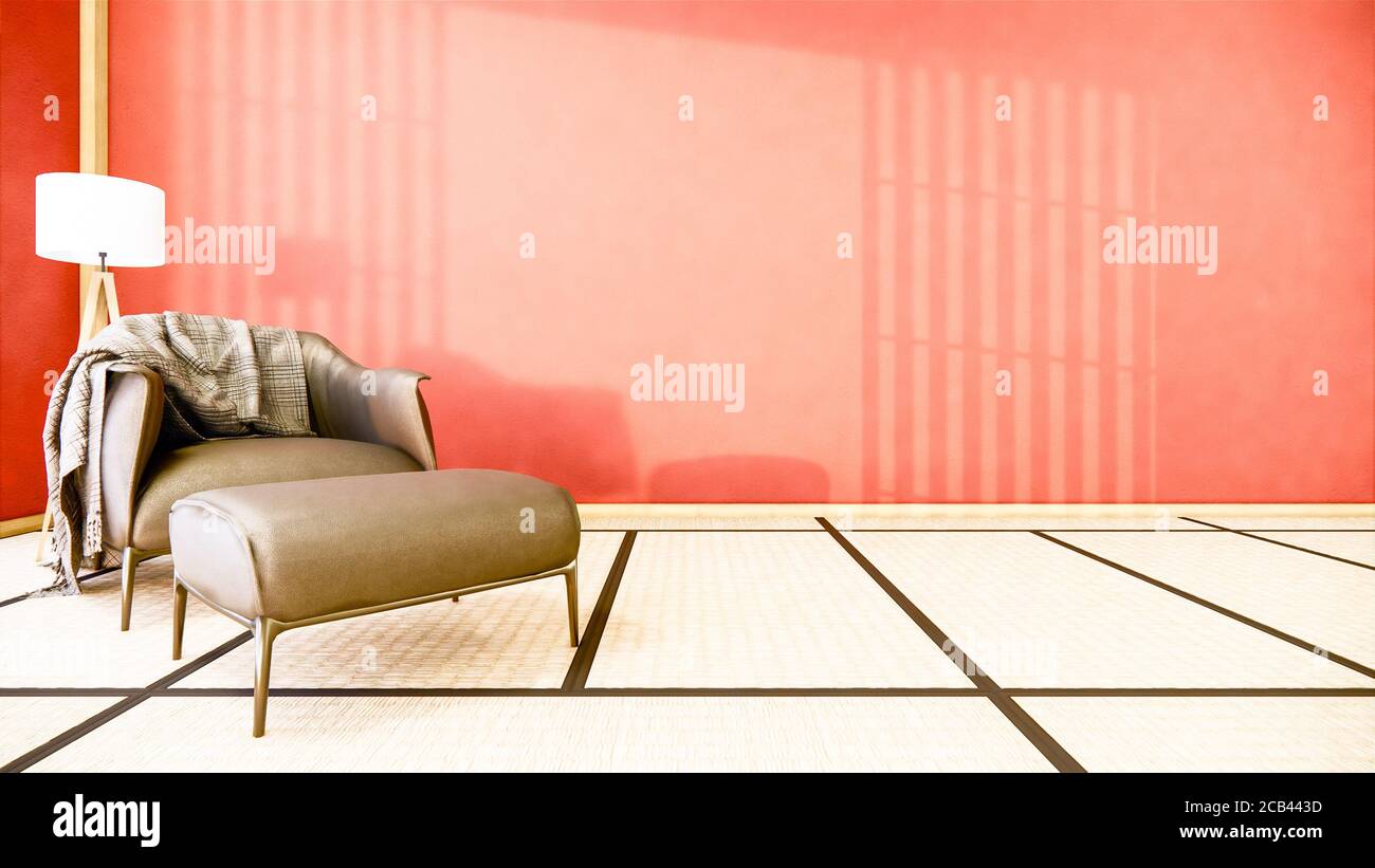 interior design has a armchair on empty red room japanese design,3D ...