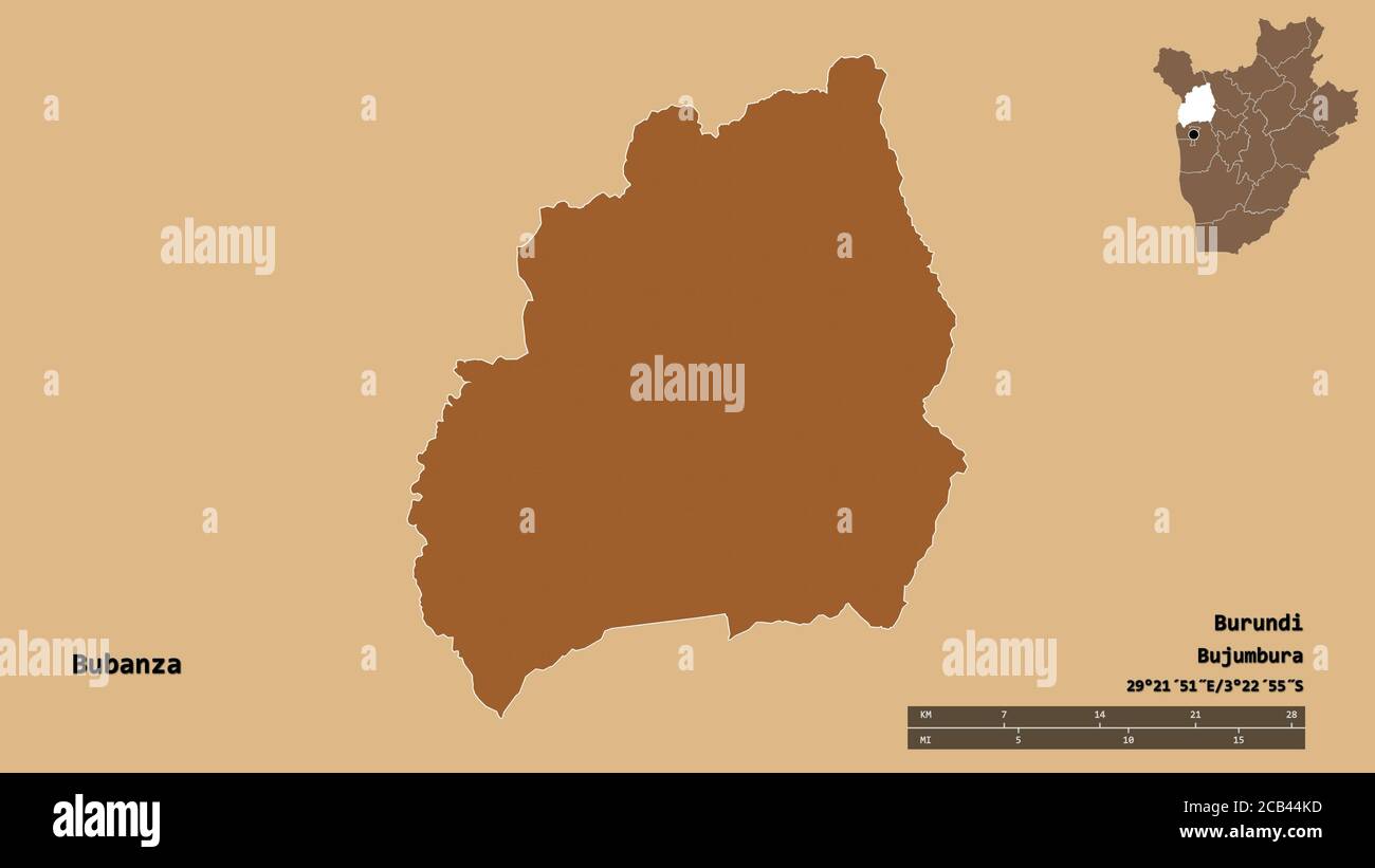 Shape of Bubanza, province of Burundi, with its capital isolated on ...