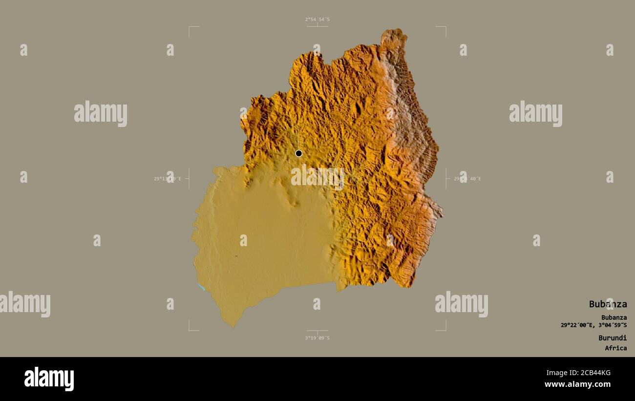 Area of Bubanza, province of Burundi, isolated on a solid background in ...