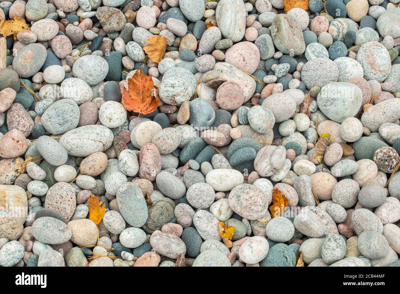 Stone beach pebbles along Lake Superior shoreline, Batchawana Bay ...