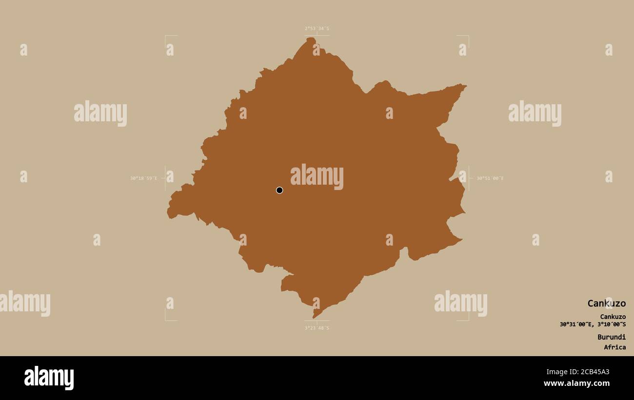 Area of Cankuzo, province of Burundi, isolated on a solid background in ...