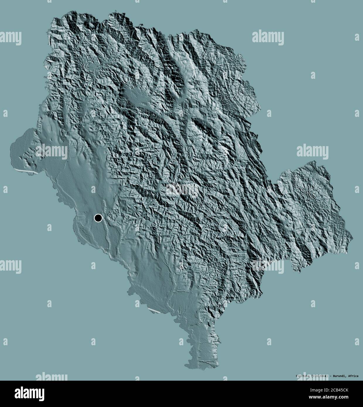Shape of Cibitoke, province of Burundi, with its capital isolated on a ...