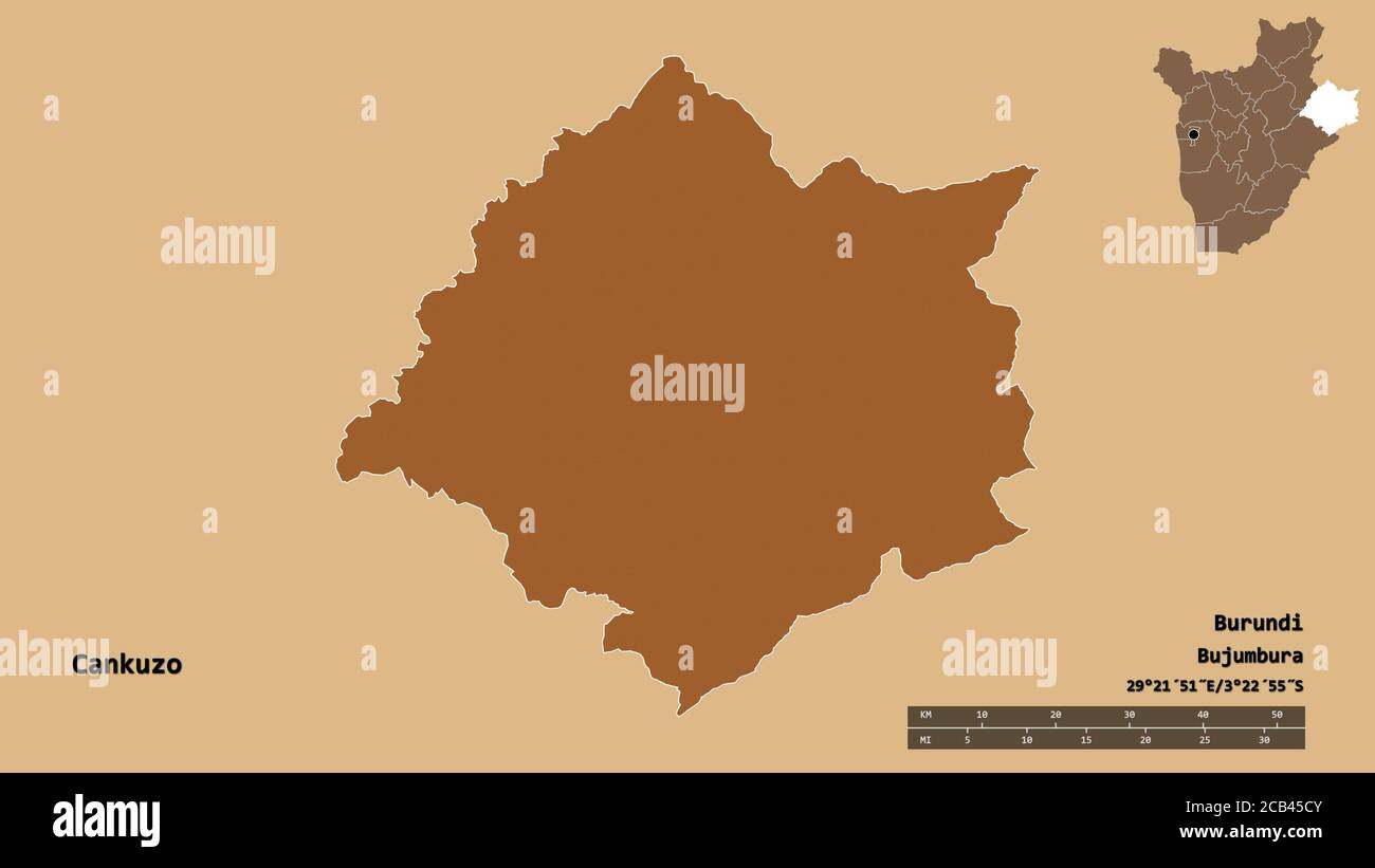 Shape of Cankuzo, province of Burundi, with its capital isolated on ...