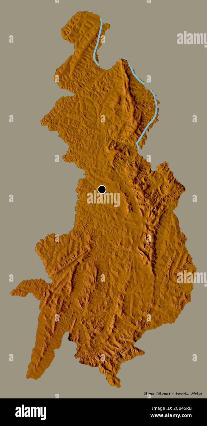 Shape of Gitega, province of Burundi, with its capital isolated on a ...