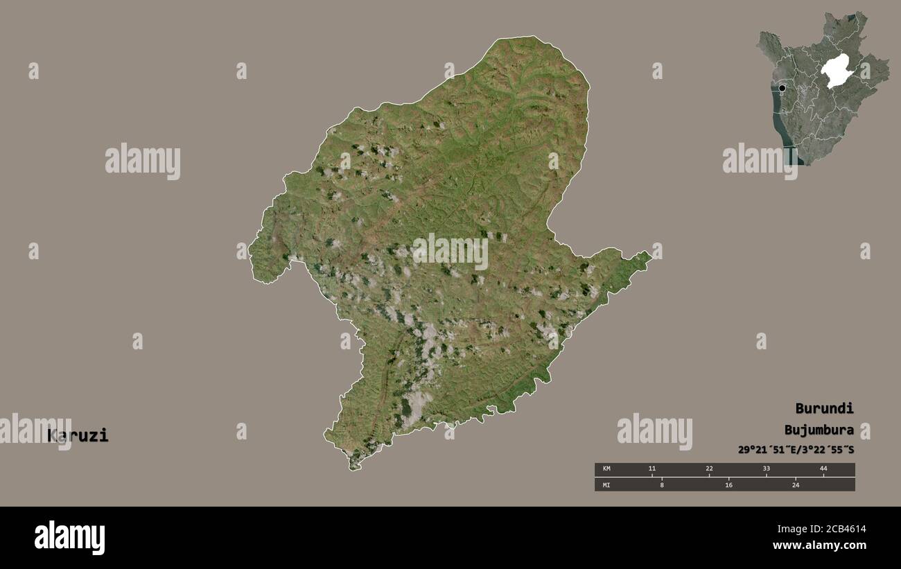 Shape of Karuzi, province of Burundi, with its capital isolated on ...