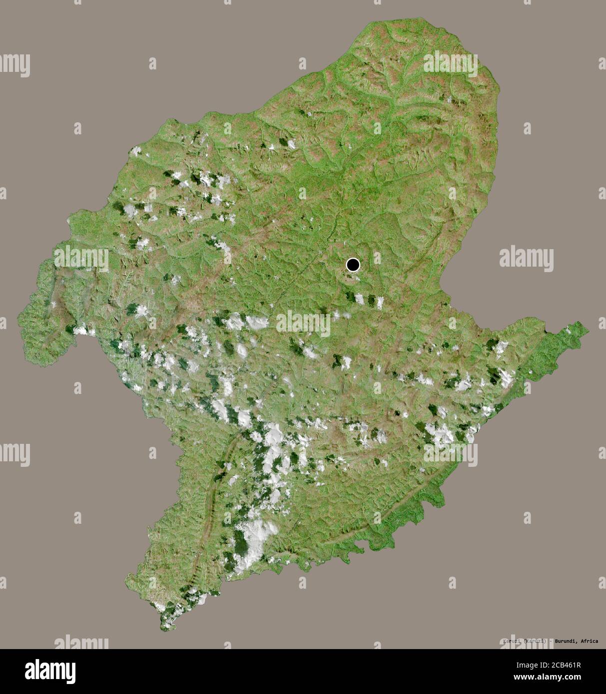Shape of Karuzi, province of Burundi, with its capital isolated on a ...